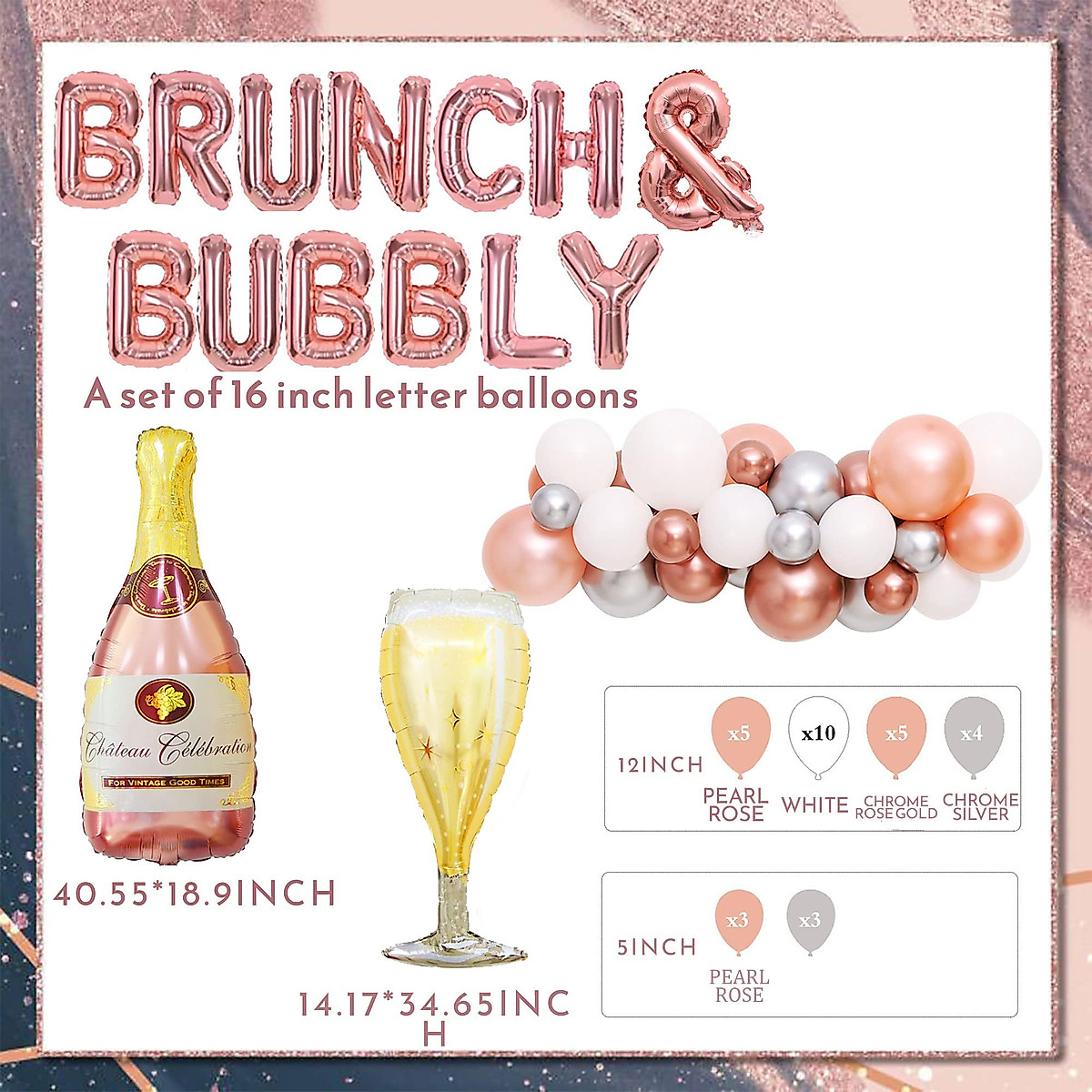 LaVenty 45 PCS Brunch & Bubbly Decoration Brunch and Bubbly Bridal Shower Decoration Brunch & Bubbly Sign Banner Floral Bridal Shower Decoration