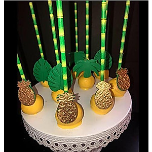 ALINK Bamboo Print Paper Straws, Biodegradable Disposable Party Drinking Straws for Juices, Shakes and Smoothies, Pack of 100