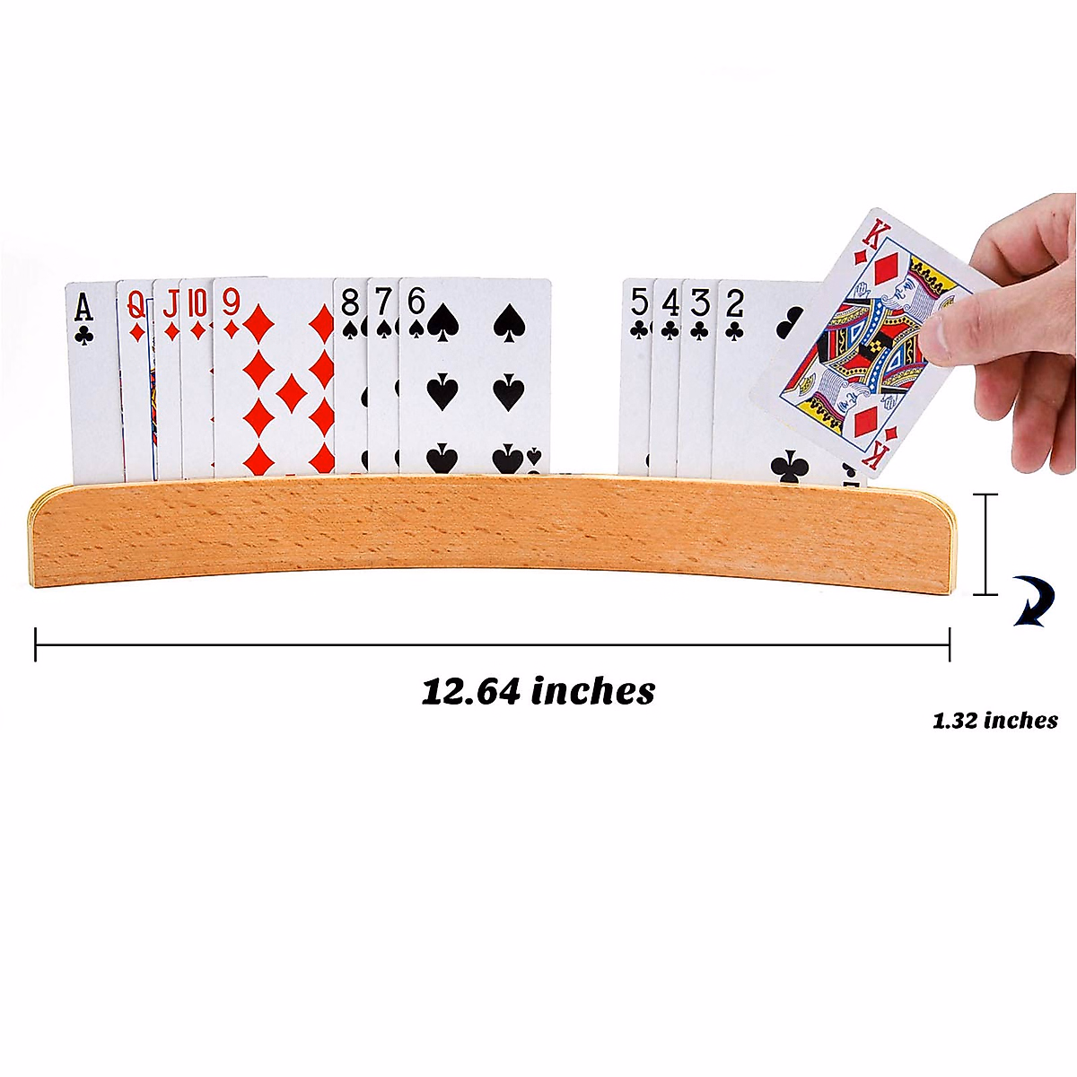 AMEROUS Wooden Playing Card Holders for Kids Seniors Adults, Long Enough Curved Wood Tray Rack Organizer for Card Game (Set of 4)