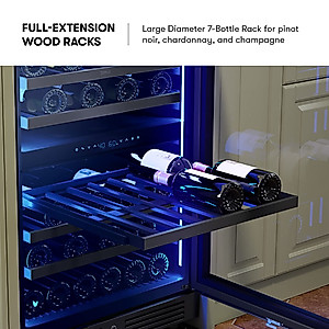 Zephyr Presrv 24" Wine Fridge Dual Zone Under Counter - Countertop Mini Wine Cooler Cellars Small Cabinet Wine Refrigerator Home Bar Chiller Freestanding with French Glass Door Black, 45 Bottles 750ml