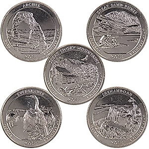 2014 S National Park Quarter 5 Coin Set Uncirculated Mint State Clad 25c