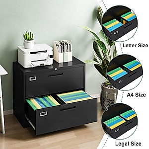Letaya File Cabinets,2 Drawer Metal Lateral Filing Organization Cabinets with Lock,Home Office for Hanging Files Letter/Legal/F4/A4 Size(2 Drawer-Black)