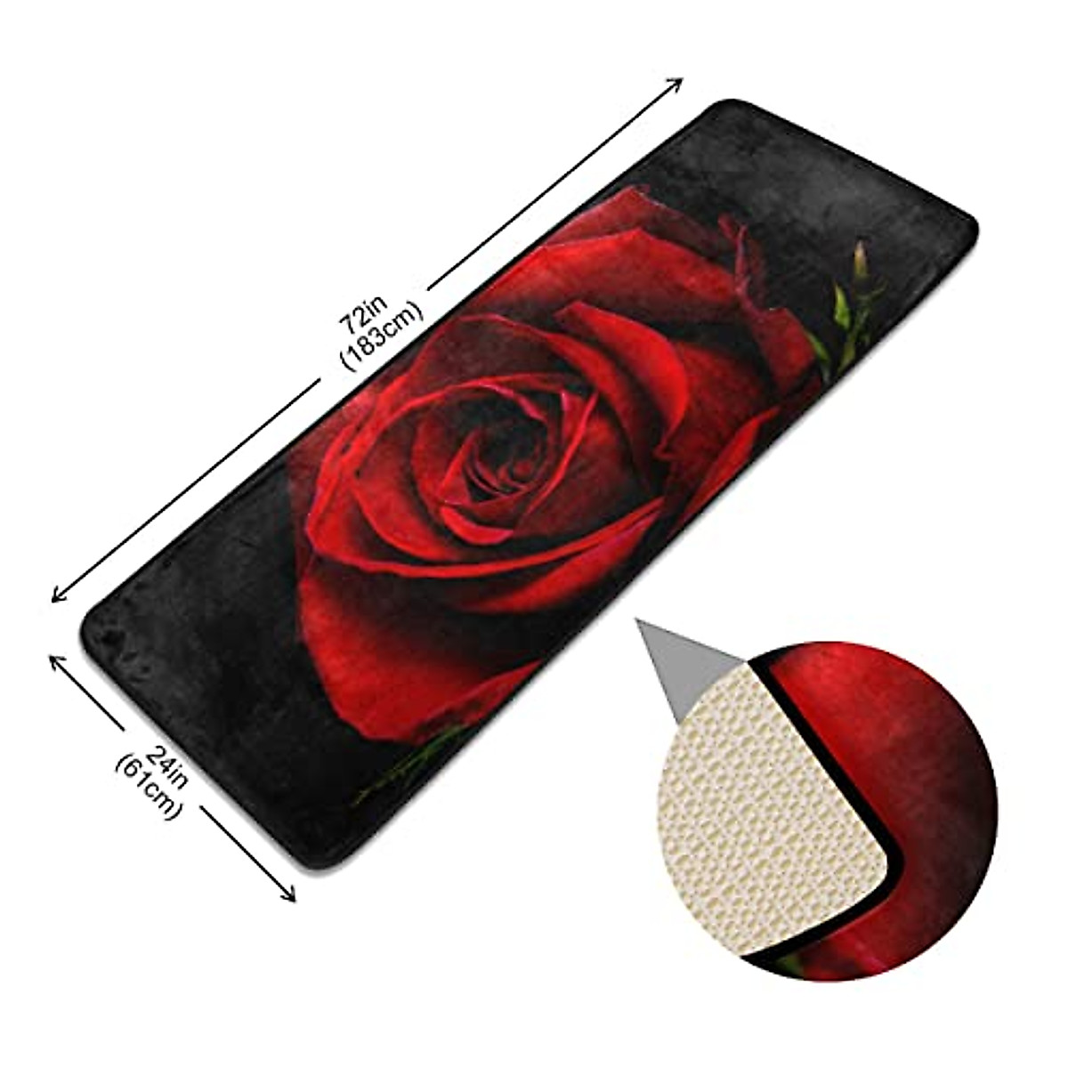 Red Rose Flower Close Up Runner Rug 72 x 24 Inch, Valentine Kitchen Rug Doormat Bath Mat Area Rug Non-Slip Carpet for Kitchen Living Bedroom