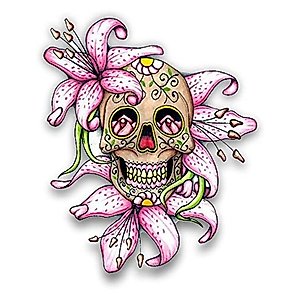 Magnet Lilly Flower Sugar Skull Magnetic vinyl bumper sticker sticks to any metal fridge, car, signs 5"