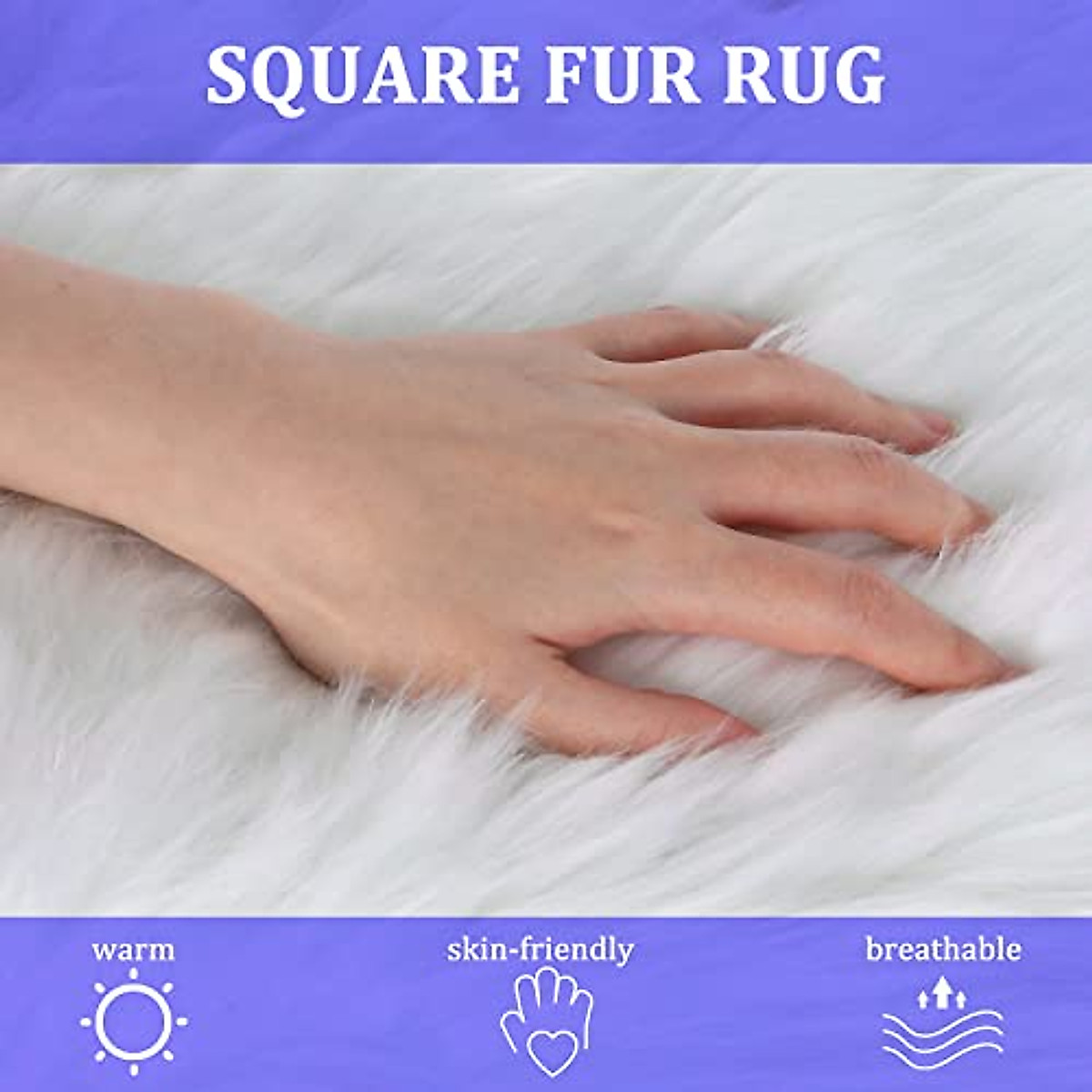 Molain 25 cm Small Rugs Fluffy Faux Fur Chair Pad Cover Rug Fuzzy Cushion Photography Props Background Nail Mat Carpet Christmas Party Decorative Home Living Room Sofa Bedroom Floor (White Square)