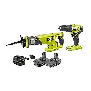 RYOBI 18V ONE+ Lithium-Ion Cordless 1/2-inch Drill/Driver and Reciprocating Saw Kit