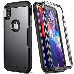 YOUMAKER Metallic Designed for iPhone XR Case, Full Body Rugged with Built-in Screen Protector Slim Fit Shockproof Cover for iPhone XR 6.1 Inch - Black