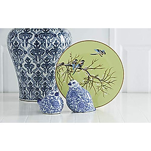 K&K Interiors 16219A Set Of 2 Blue And White Chinoiserie Porcelain Sitting Birds (Grad Sizes)