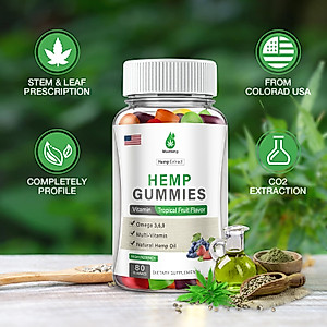 Hemp Gummies 2 Packs - 100% Natural Organic Hemp Gummy Extra Strength High Potency with Pure Hemp Oil Extract Vegan Edible Bear Candy Made in US