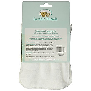 Luvable Friends 2 Count Absorbent Inserts for All-in-One Reusable Diaper, White