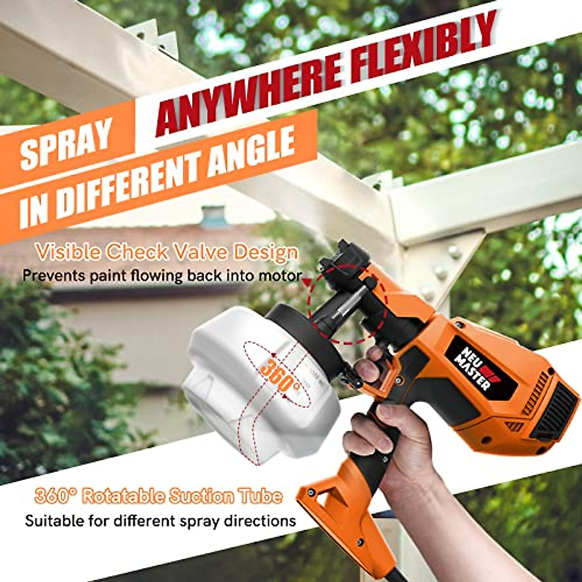 NEU MASTER Paint Sprayer, Electric Spray Paint Gun 1200ML/4 Nozzles/3 Patterns, Easy to Use for Home Interior and Exterior, House, Furniture, Cabinets, Fence, Ceiling (Orange)