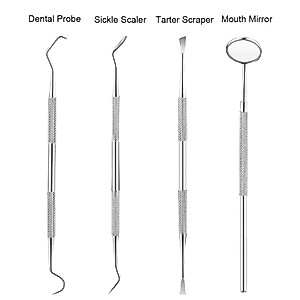 Angzhili Dental Hygiene Tool Set Stainless Steel Dental Probe, Mouth Mirror,Tarter Scraper and Sickle Scaler, Basic Examination Dental Kit Is Ideal for Personal and Pet(6.8 Inch)