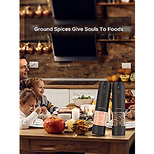 [Upgraded Larger Capacity] Electric Salt and Pepper Grinder Set - USB Rechargeable One Hand Operation Automatic Pepper Grinder and Salt Grinder with Adjustable Coarseness & LED Light Refillable