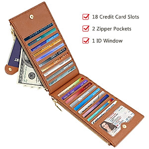 Coco Rossi Womens RFID Blocking Glitter Leather Multi Card Organizer Bifold Black Wallet with Zipper Pocket,Leopard