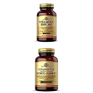 Solgar Vitamin C 1000 mg, 90 Tablets - Antioxidant & Immune Support, Overall Health + Solgar Vitamin D3 (Cholecalciferol) 250 MCG (10,000 IU), 120 Softgels - Immune System Support