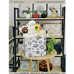 ONOEV Square Fabric storage box, decorative basket and finishing basket with handle are used for the storage of clothes, books and sundries (Blue Planet)