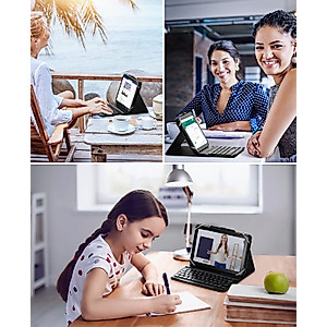 MoKo Universal Keyboard Case for 7", 7.9", 8" iPad Mini/Samsung Galaxy Tab A/Huawei Tablet, Lightweight Tablet Cover with Removable Wireless Bluetooth Keyboard, Black