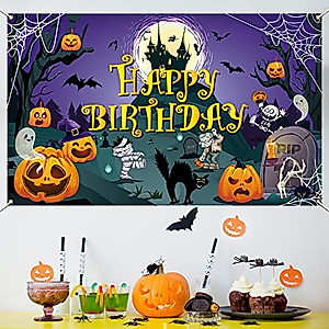Happy Birthday Halloween Backdrop Halloween Birthday Party Decoration Pumpkin Ghost Spooky Castle Background Photography Halloween Party Photo Booth Banner Large Birthday Party Supplies Decorations