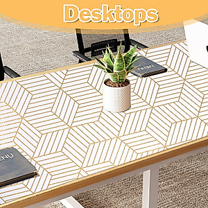 Shelf Liners for Kitchen Cabinets Non Adhesive Shelf Liner Paper Non-Slip Thickened Drawer Liner Easy to Clean for Tool Box Refrigerator with Knife and Tape Measure, Gold Geometric, 11.8 x 118 in