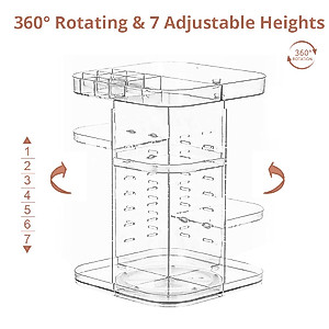 DreamGenius 360 Rotating Makeup Organizer, DIY Adjustable Makeup Carousel Spinning Holder Storage Rack, Large Capacity Make up Caddy Shelf Cosmetics Organizer Box, Best for Countertop, Square