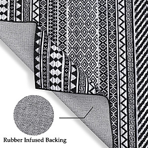 Fashionwu Machine Washable Rug 2x12 Runners for Hallway, Boho Bathroom Rug Low Pile Geometric Area Rug Black and White Rug for Entryway Non-Slip Throw Rugs for Indoor Entry Rug for Bedroom, 2x12 Feet