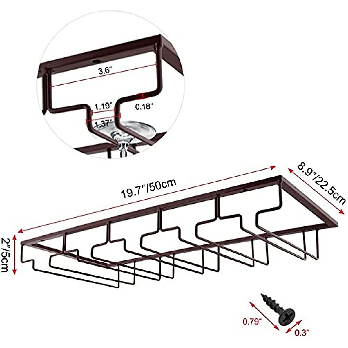 Wine Glass Shelf, Upside-down Home Goblet Iron Art Shelf, Wine Glass Hanging Storage Rack(Brown, 5 Rows 1 Pack)