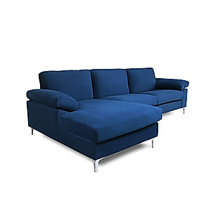 UStinsa Sectional Couch for Living Room Sectional Sofa with Velvet Fabric and Hard Wood Frame L-Shape Sectional Sofa Couch Blue Sofa