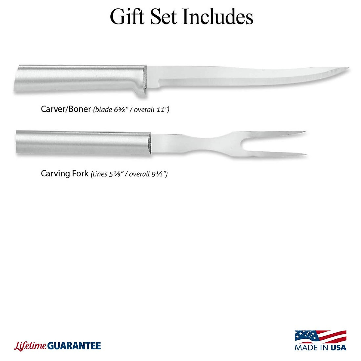 Rada Cutlery Knife 2-Piece Carving Set with Stainless Steel Blades with Brushed Aluminum, 11 Inches, Silver Handle