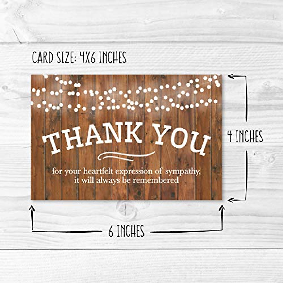 24 Rustic Sympathy Thank You Cards With Envelopes, Bereavement Funeral Thank You Note, Condolence Gratitude Supplies, Faux Wood Personalized Bulk Religious Military Memorial With Message Stationery