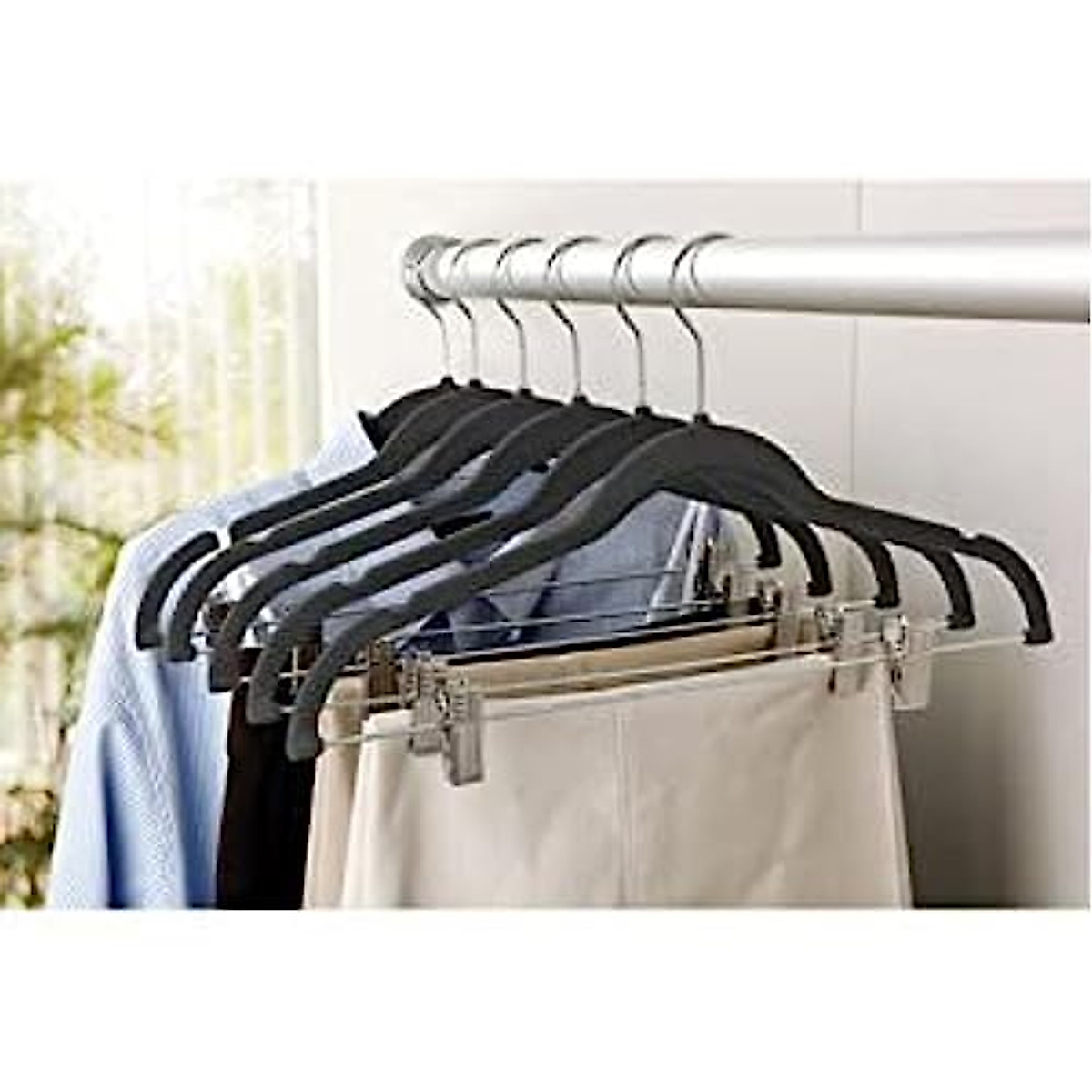 Home-it 10 Pack Skirt Hangers with Clips Black Velvet Hangers Use for Skirt Clothes Hangers - Felt Pants Hangers Ultra Thin Non Slip