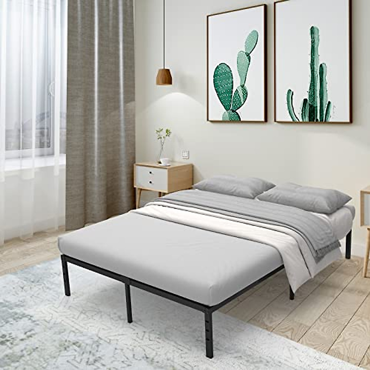 LIJQCI 18 Inch Queen Bed Frame, Heavy Duty Platform Metal Bed Frame Queen Size No Box Spring Needed, Non-Slip Steel Slat Support Up to 3000 lbs/Easy Assembly/Noise Free/Black