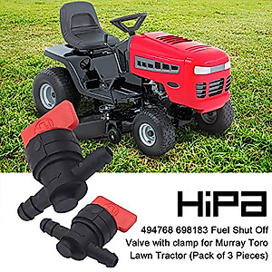 HIPA 494768 698183 Fuel Shut Off Valve with clamp for Murray Toro Lawn Tractor (Pack of 3 pieces)