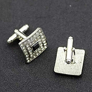 V & L Black Silver Crystal Cuff links – Fancy Unique Elegant Sparkling Luxury Gem Stone Cufflinks for men in Square - Perfect for Wedding, Formal, Suits, Business and Groom Cufflink