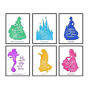 Quotes Posters - 8x10 Princess Wall Art Room Decorations - Home Decor Set for Girl Bedroom, Nursery - Cute Girly Gift for Rapunzel, Cinderella, Snow White, Ariel, Belle and World Fan print