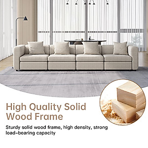 Miuuod 3 Seaters Extra Large Sectional Sofa for Living Room,3 Seats for Small Room,Broad Seater Convertible Couch,Soft Sofa Bed,Oversized Deep Seat Retro Couche, Sofa for Bedroom Beige