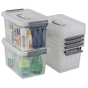 Udotry 6 Quart Clear Plastic Storage Latching Bins with Handle, Small Plastic Boxes with Lids, 6 Packs