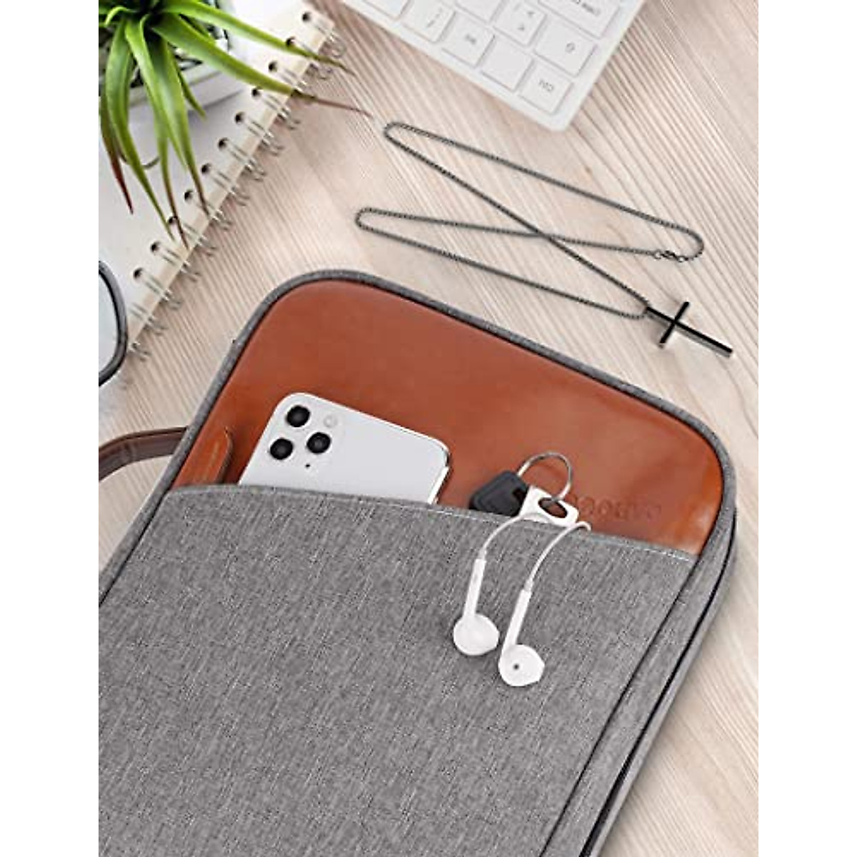 Heouvo Bible Covers for Men, Bible Carrying Case with Pockets/Leather Handle, Multi-Functional Large Size Zippered Bible Bag, Great for Bible Study/Daily Use, Perfect Gift for Men Boys