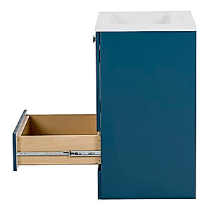 Spring Mill Cabinets Emlyn 24 Inch Bathroom Vanity with White Single Sink Top, 2-Door Cabinet, 1 Drawer, 24.5" W x 18.75" D x 32.89" H, Admiral Blue