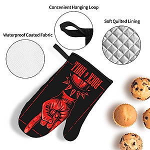 Swono Rock Oven Mitts and Pot Holders Sets,Abstract Red Hand in Rock N Roll Sign Heat Resistant 3 Pcs for Safe BBQ Cooking Baking Grilling