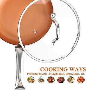 SHINEURI 9.5 inch Copper Fry Pan with Lid, Nonstick Omelet Pans - Perfect for Stir fry, Sauce & Baking, Compatible for Induction, Gas, Electric & Stovetops, Perfect for 2-3 Person Meal