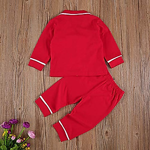Toddler Baby Button-Down Pajamas Set, Cotton 2-PCS-PJs Set Shirt and Pants Sleepwear for Unisex Kids (Red,18-24 Months)