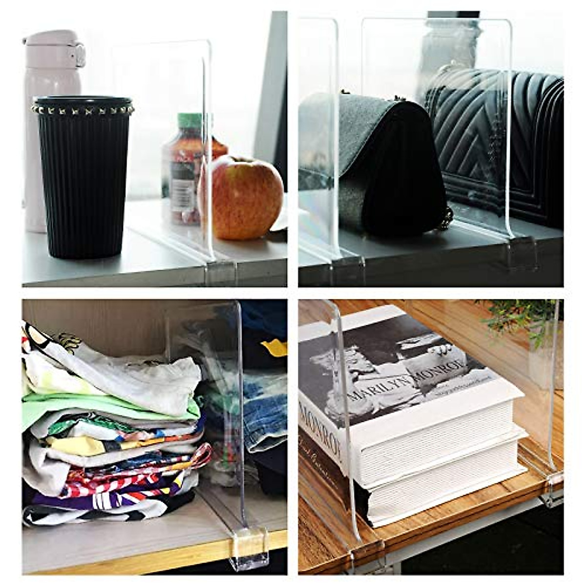 Hmdivor Clear Acrylic Shelf Dividers, Closets Shelf and Closet Separator for Organization in Bedroom, Kitchen and Office Shelves (6 Pack)