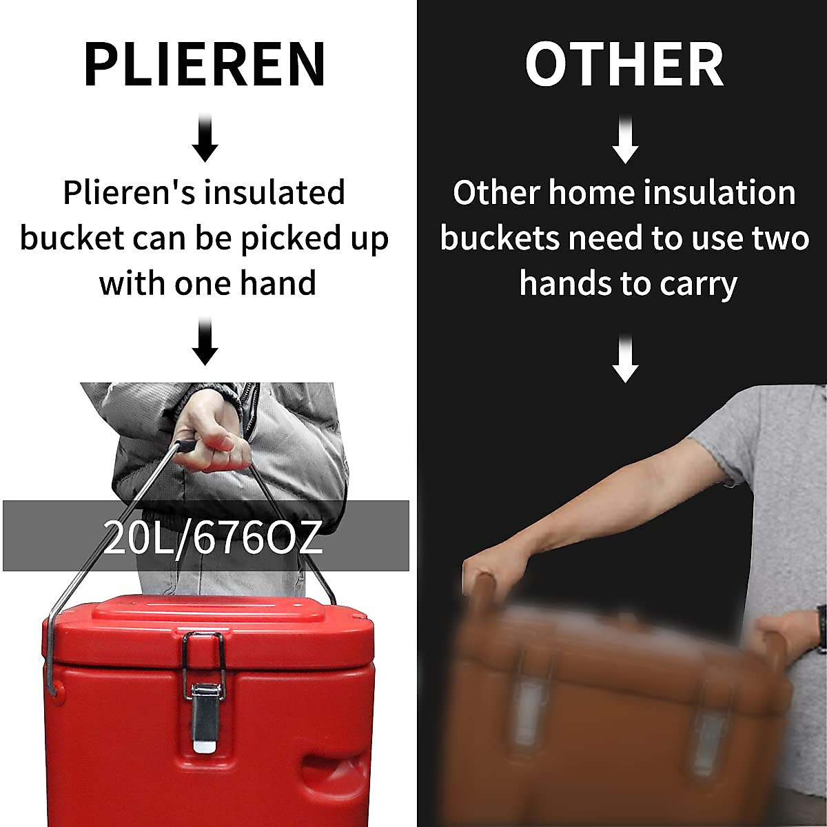 Plieren 5 Gallon Insulated Soup Container Commercial Food Warmer for Hot or Cold Food, 21QT Hot Box for Catering, Food Cooler with 4 Buckles, Handles, Spoon, Soup Carrier for Restaurant, Canteen,Home