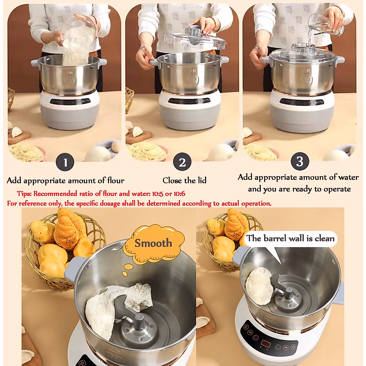 EEYZD Dough Maker with Ferment Function, Stainless Steel Professional Dough Mixer with Microcomputer Timing&Face-Up Touch Panel, Large Capacity,Grey,5L