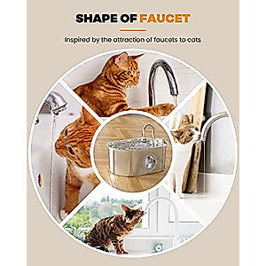 SOOFPET Cat Water Fountain with Water Level Window, 108oz/3.2L Water Fountain for Cats Inside, Stainless Steel Pet Water Fountain Dog Water Dispenser, Faucet Shape, Quiet Pump, for Dogs and Cats