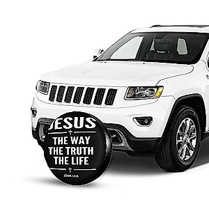 Jesus The Way The Truth The Life John 146 Christian Tire Cover Universal Spare Wheel Covers Truck Trailer Accessories SUV RV Camper Protectors Weatherproof Dust-Proof 14 inch