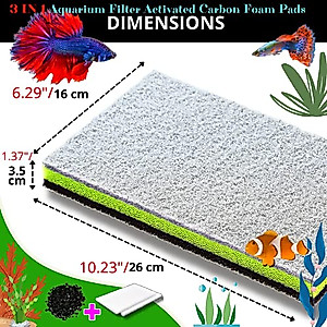 3IN1 Aquarium Filter Sponge Foam Pads - Filter Media For 20 Gallon Betta Fish Tank Supplies, Brine Shrimp Coarse Sponge Bio Filter Sheet - Filter Sponge Accessories (Plus Activated Carbon)