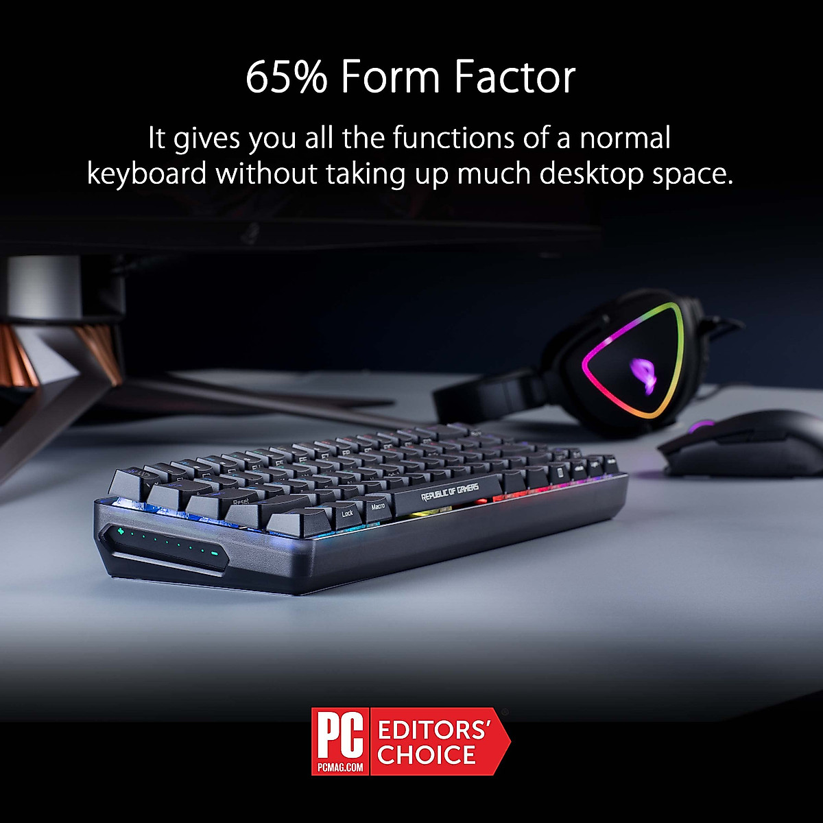ASUS ROG Falchion NX 65% Wireless RGB Gaming Mechanical Keyboard | ROG NX Red Linear Switches, PBT Doubleshot Keycaps, Wired / 2.4G Hz, Touch Panel, Keyboard Cover Case, Macro Support,Black