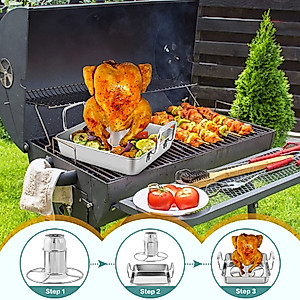9-inch Beer Can Roasting Chicken Holder (2 Pans + 2 Racks), P&P CHEF Stainless Steel Chicken Roaster Pan with Vertical Rack For Baking Grilling, Heavy Duty & Dishwasher Safe