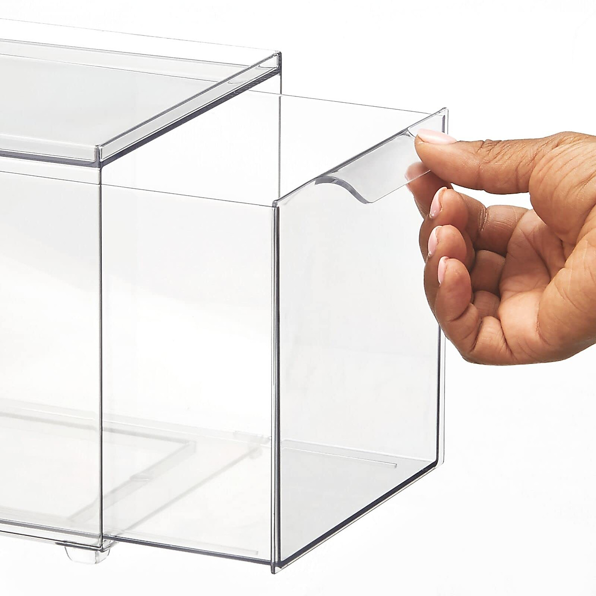 mDesign Plastic Pantry Organization and Storage Bin w/Pull Out Drawer - Slim Stackable Kitchen Supplies Storage Container for Organizing Cabinet, Fridge, Freezer - Lumiere Collection - 2 Pack - Clear